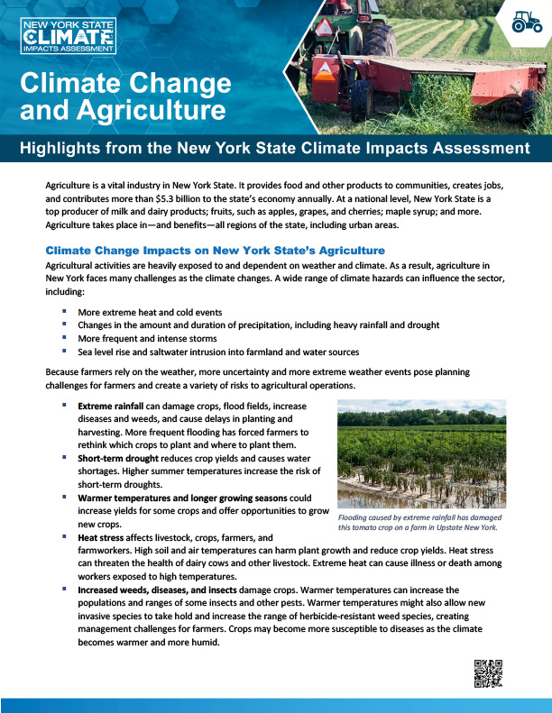 Sector Fact Sheet_Agr – FINAL – New York State Climate Impacts Assessment